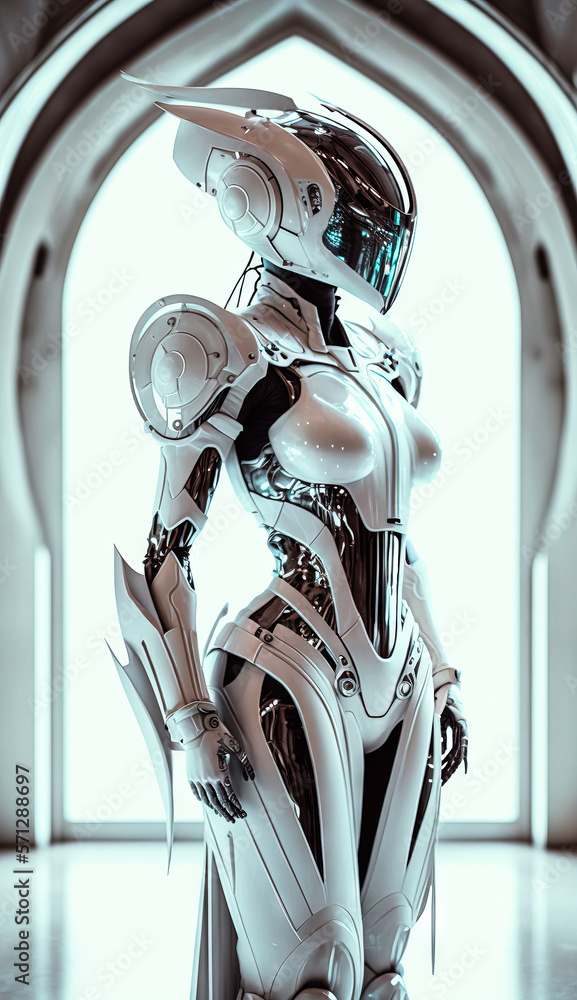 Robot, white woman cyber robot, futuristic white warrior astronaut ...