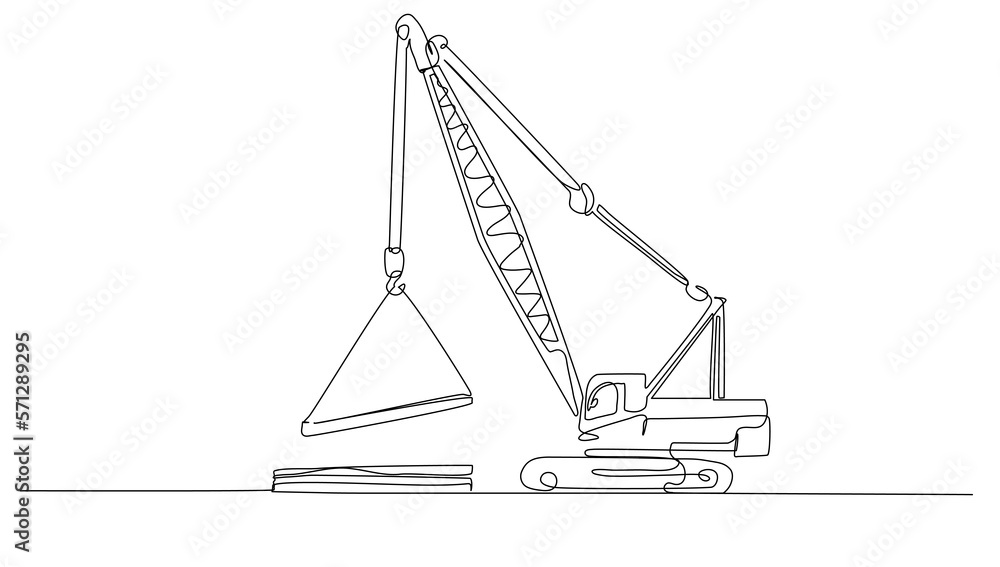 Continuous line art or One Line drawing of crawler crane for vector ...