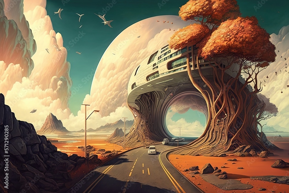 Hybrid surreal landscape with a combination of natural environments ...