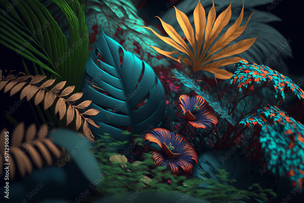 Tropical plants desktop wallpaper. Jewel-toned jungle motifs Neon ...
