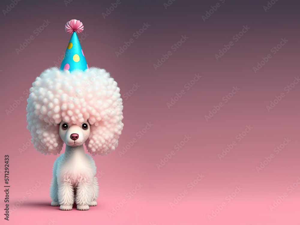 Cute Cartoon Birthday Poodle on a Pink Background (Created with ...