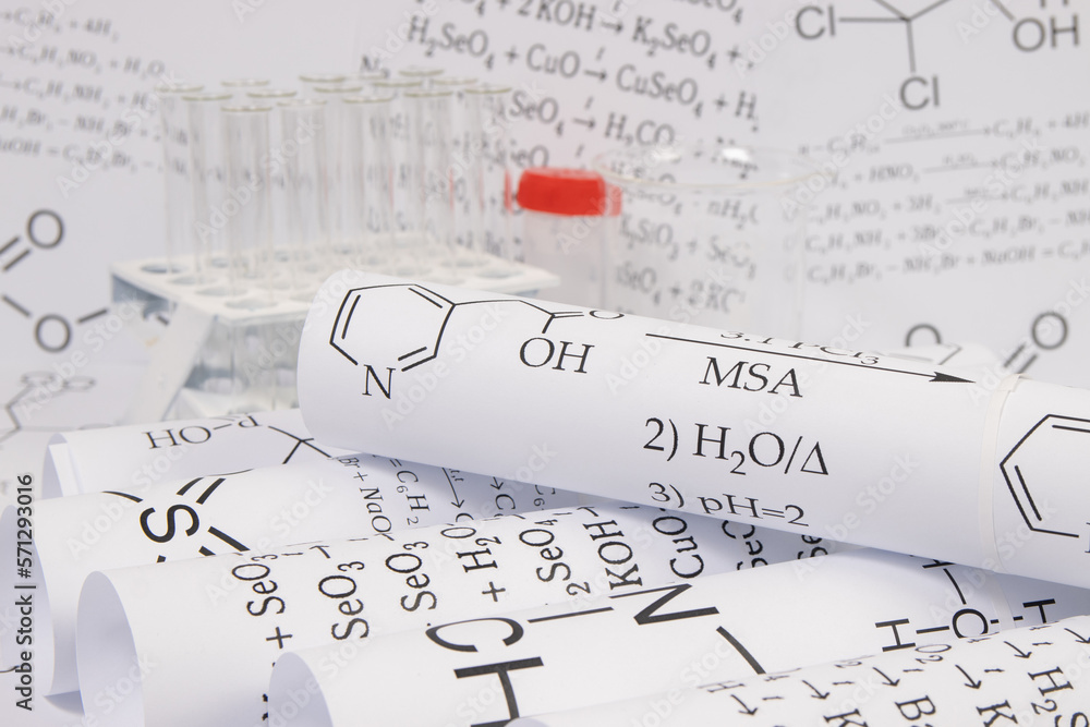 paper drawings of chemical formulas of elements Stock Photo | Adobe Stock