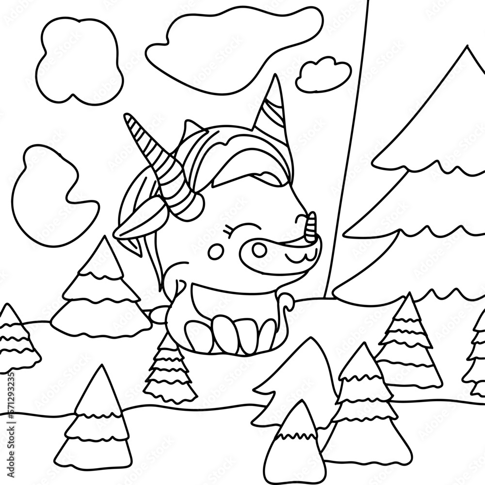Unicorn coloring page for kids, blank printable design for childern to ...