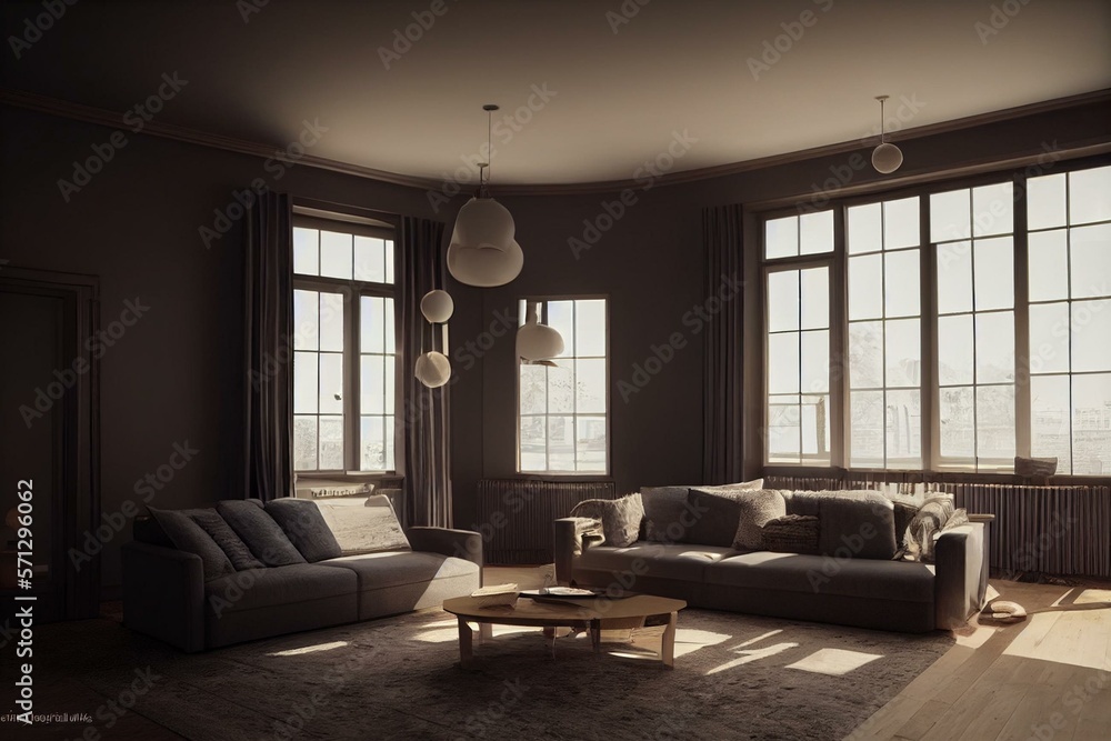 Living room interior through the lens of an analog camera. Generative ...