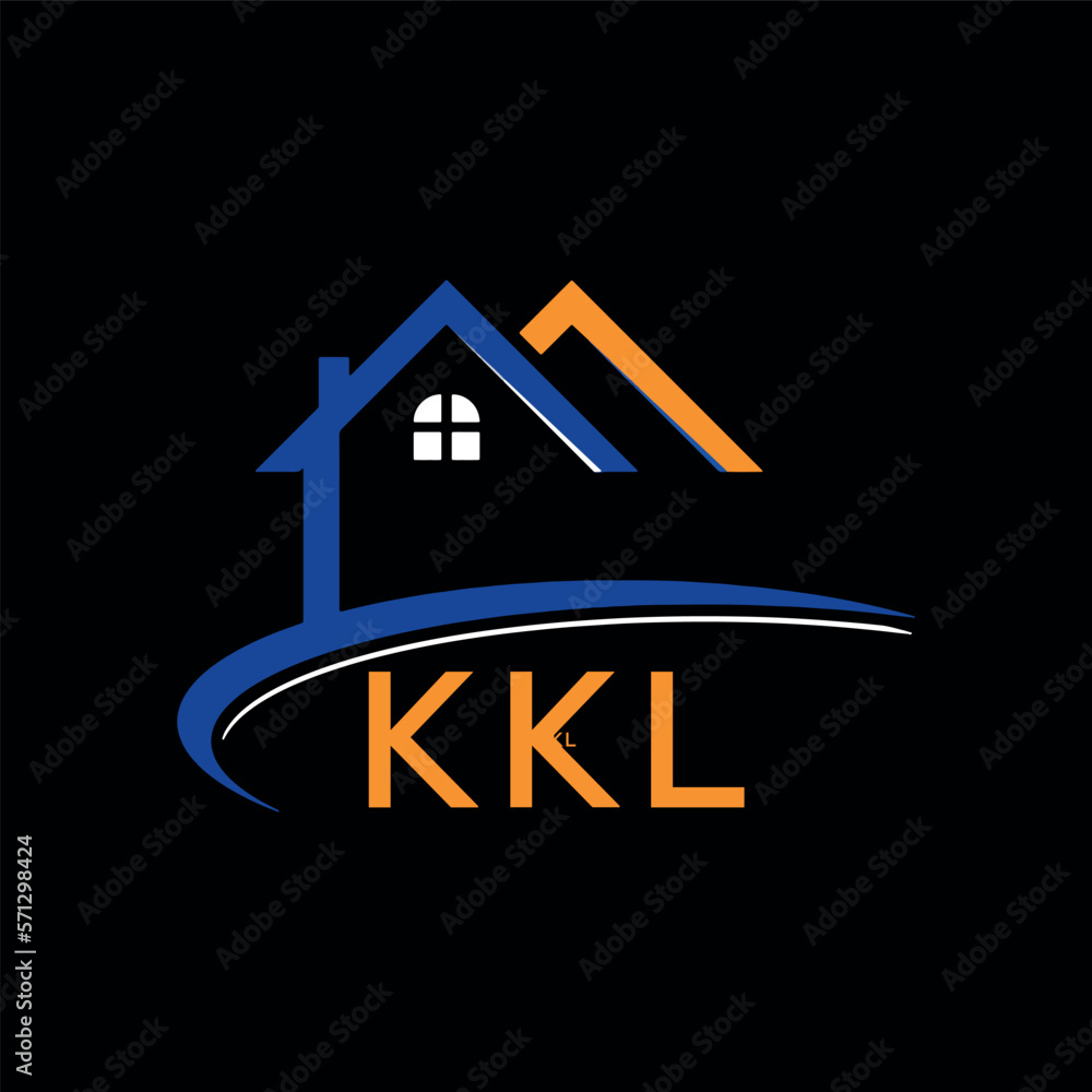 KKL house logo, letter logo. KKL blue image on black background and ...