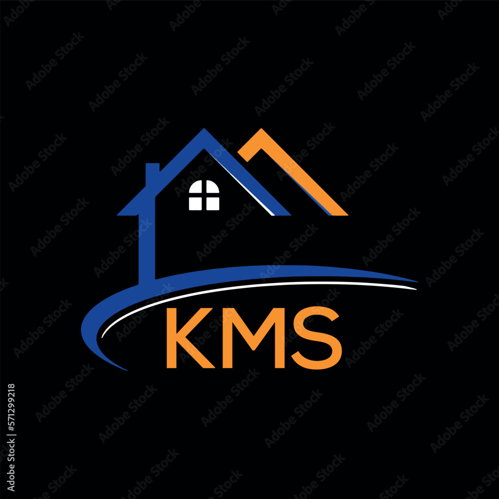 KMS house logo, letter logo. KMS blue image on black background and ...