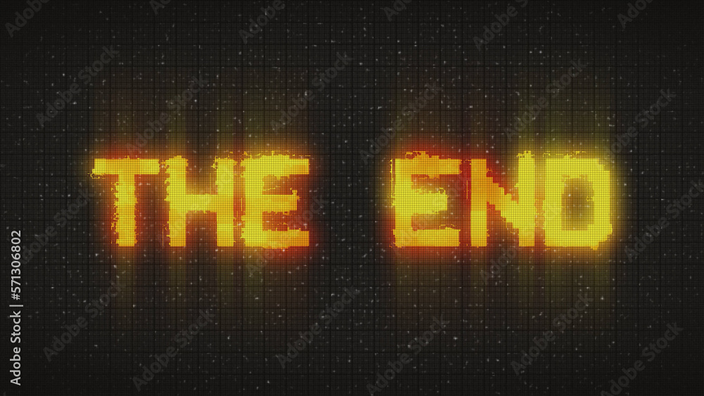 The End Retro Text Effect with Glitch Background. Stock Illustration ...