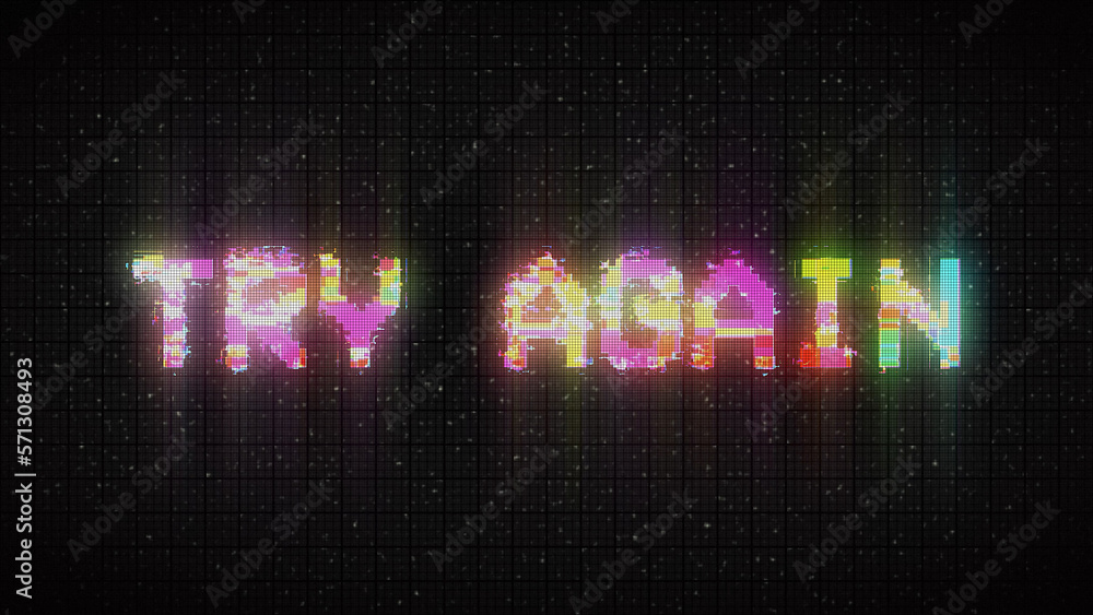 Try again pixel art with retro glitch and tv interference Stock ...