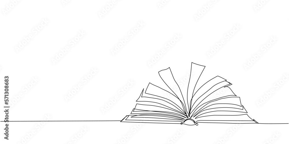 Open book Y shaped, notebook, journal one line art. Continuous line ...