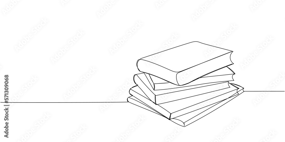 Stack of books, textbooks, scientific journals one line art. Continuous ...
