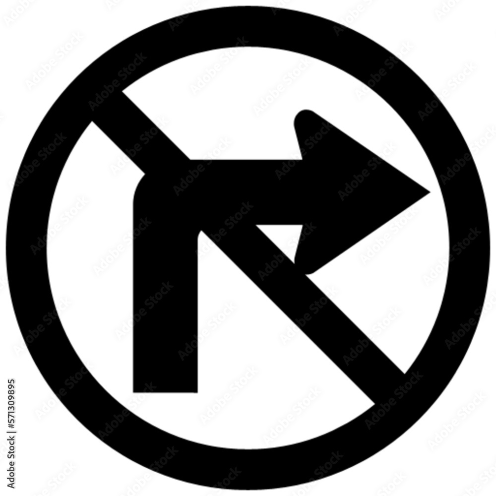 Vetor de right turn prohibited sign vector, icon, symbol, logo, clipart ...