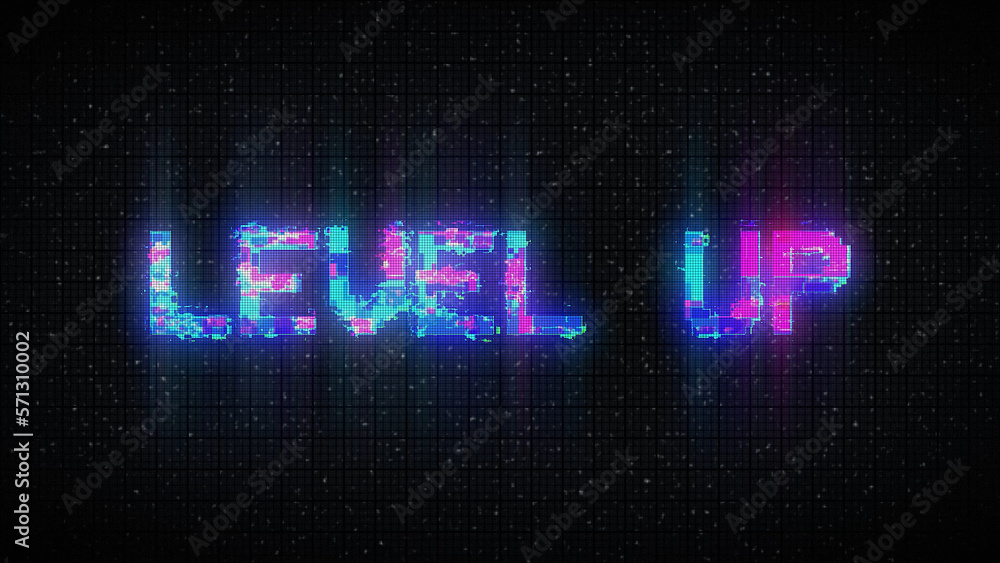 LEVEL UP text with glitch background concept for video games screen ...