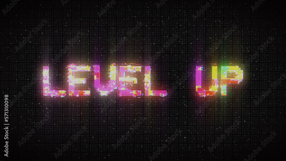 LEVEL UP text with glitch background concept for video games screen ...