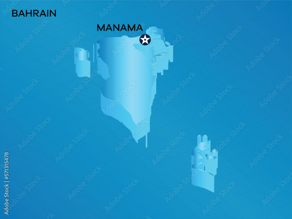Bahrain 3D Isometric map with Capital Mark Manama Vector Illustration ...