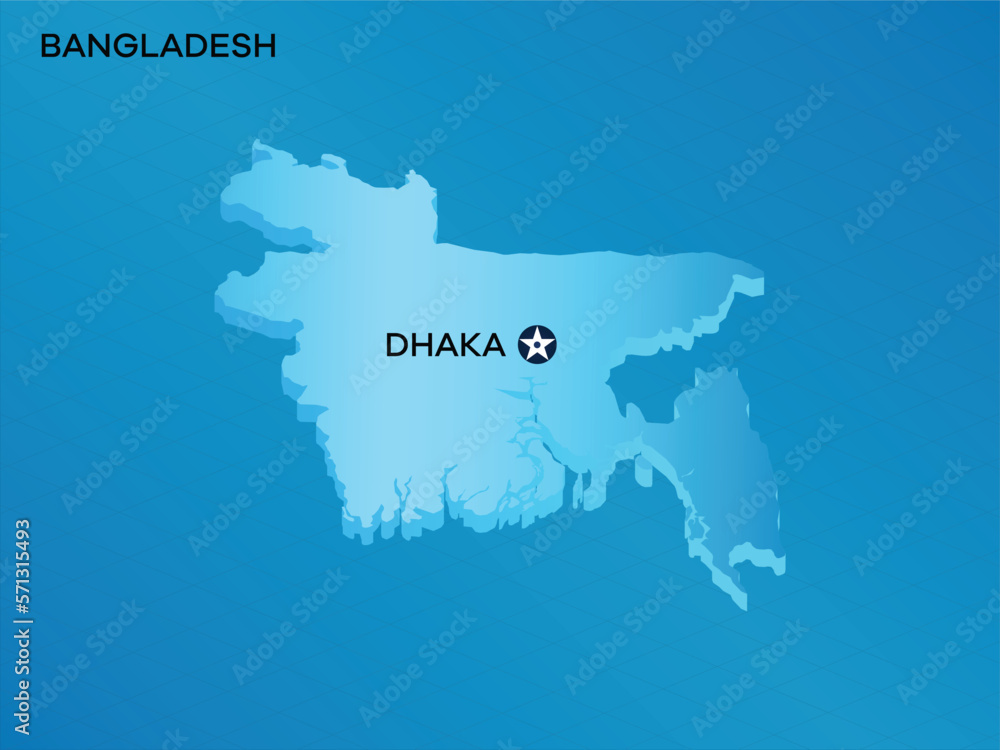 Bangladesh 3D Isometric map with Capital Mark Dhaka Vector Illustration ...