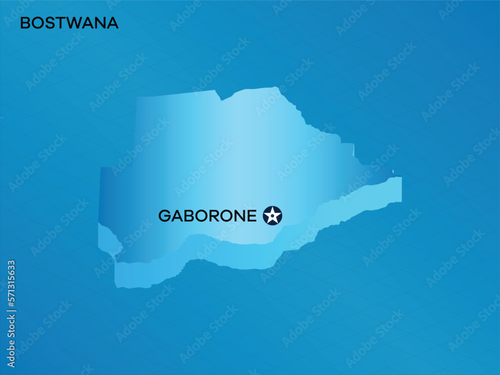 Botswana 3D Isometric map with Capital Mark Gaborone Vector ...