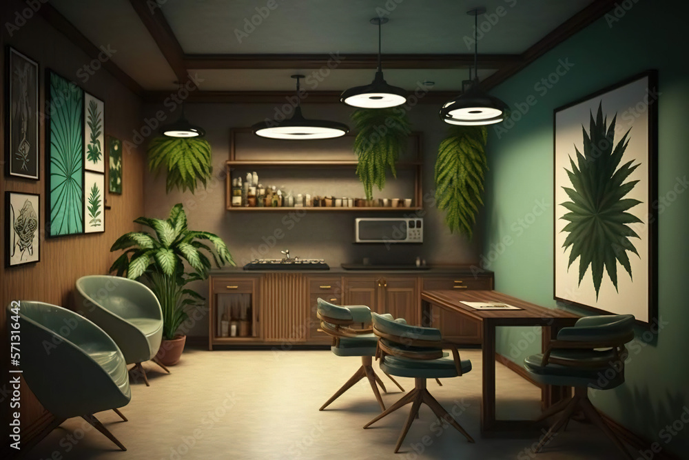 Mid Century Modern Weed Head Shop Interior Design - AI Generated Stock ...