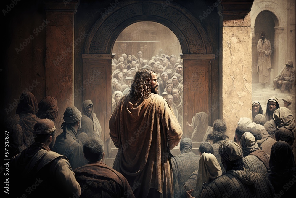 Jesus Christ Instructing His Disciples A Back View Representation ...