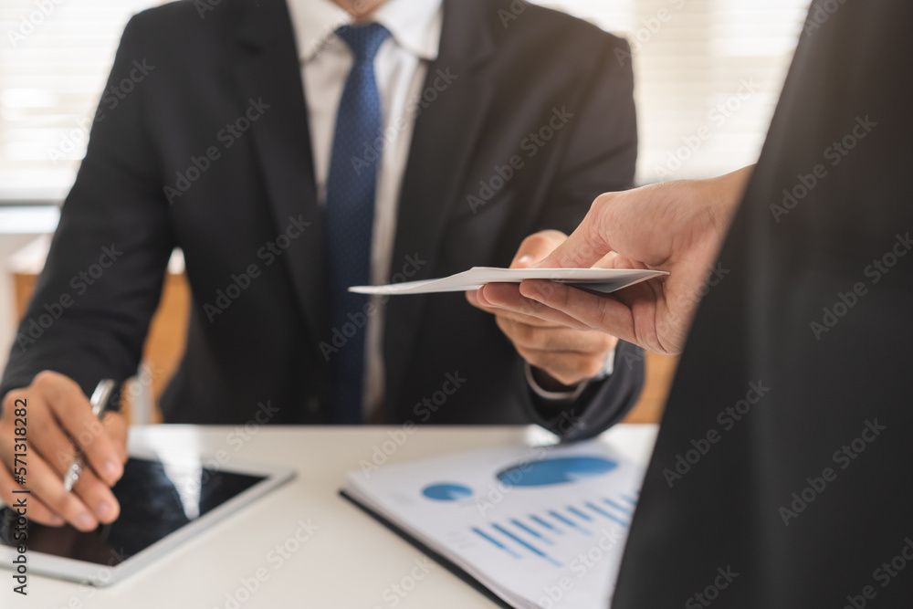 Good job, asian manager man giving financial reward in an envelope ...