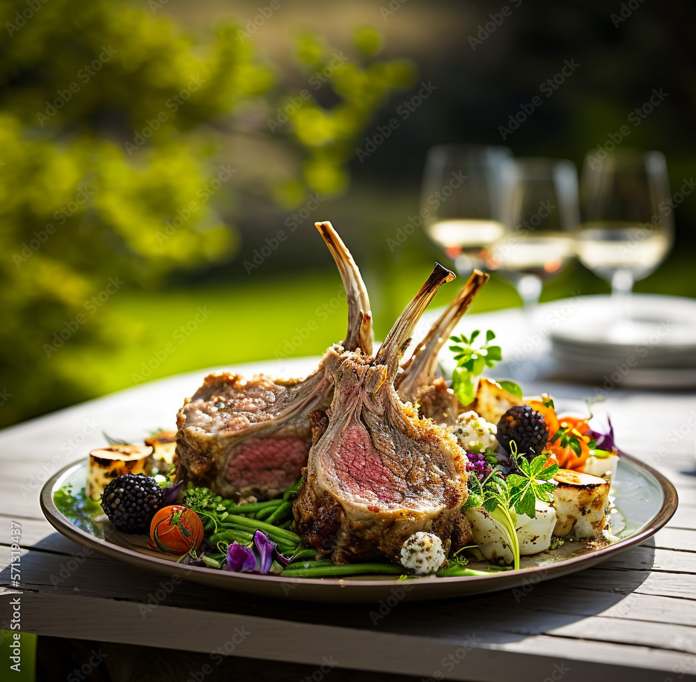 Fine Dining in the Spring Garden: A Stock Image of a Tasty Rack of Lamb ...