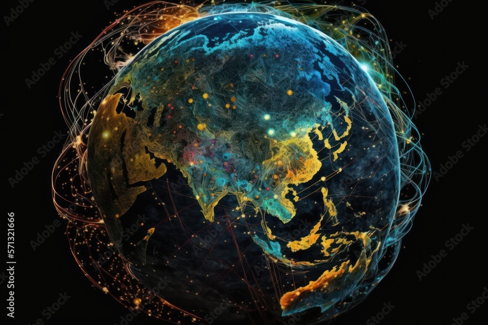 Planet earth connected by internet networks. artificial intelligence ...