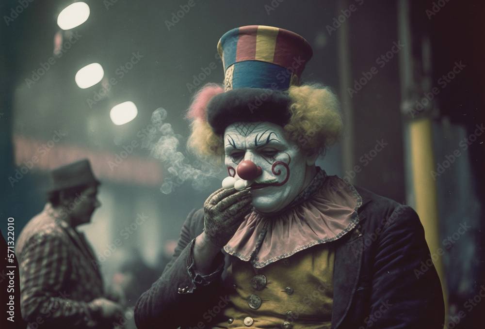Dirty old clown in a vintage circus. generative AI Stock Illustration ...