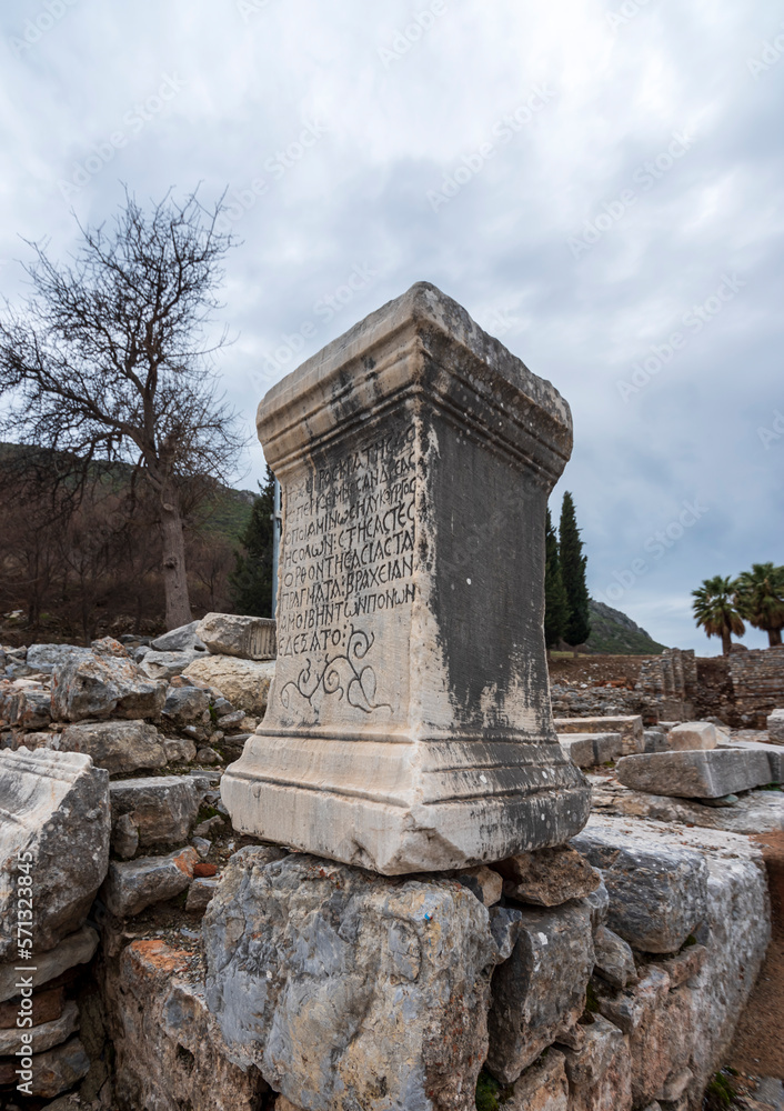 Ephesus ancient city ruins ,statues and structures with different ...