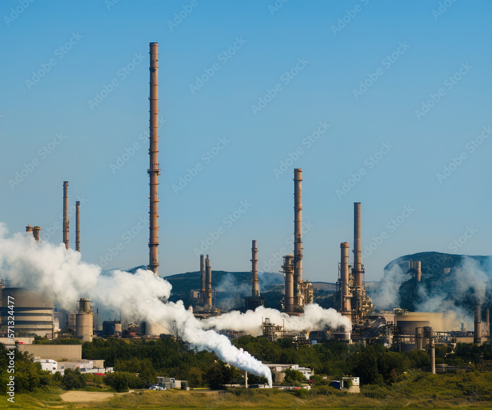 Environmental problems and pollution. Industrial tubes with smoke ...