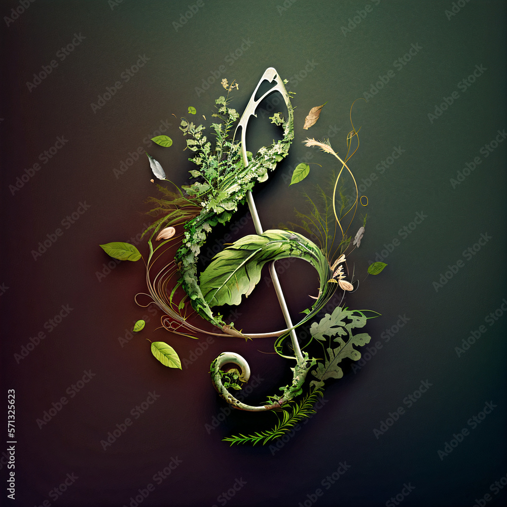 Treble clef music notes made from nature green leaf. Concept of World ...