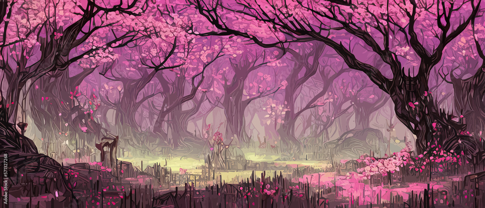 Print Terrifying surreal forest. unreal world. Mysterious Forest ...