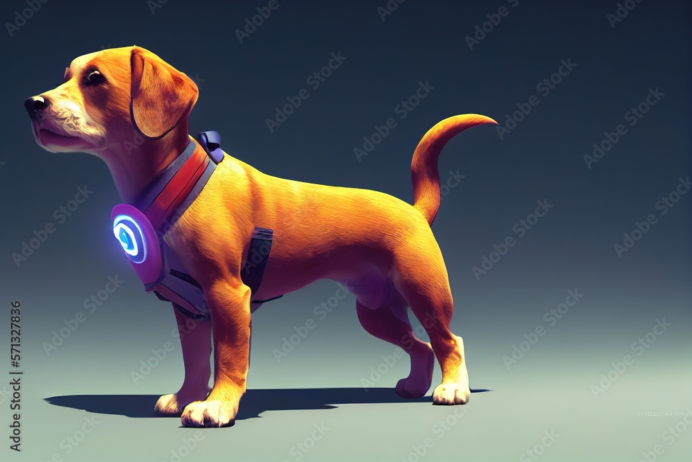 cartoon dog, neon bright picture, logo, bright banner. Stock ...