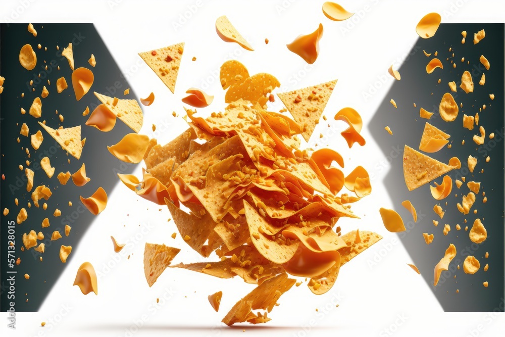 Flying Mexican nachos chips, isolated on white background. This is a ...
