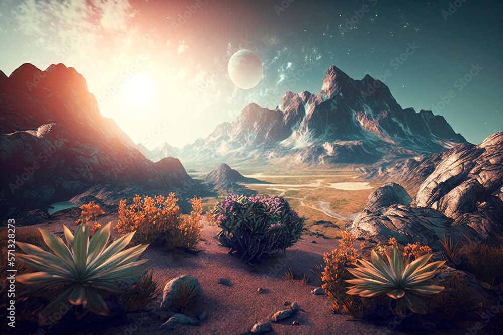 A breathtaking and mysterious extraterrestrial landscape against the ...