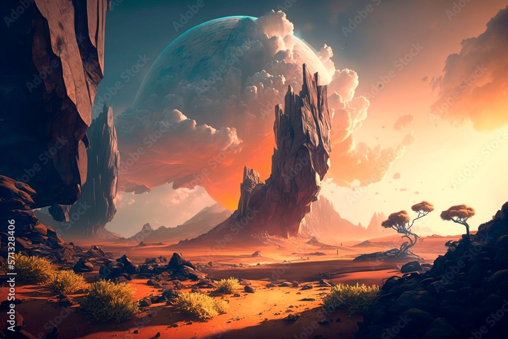 A breathtaking and mysterious extraterrestrial landscape against the ...