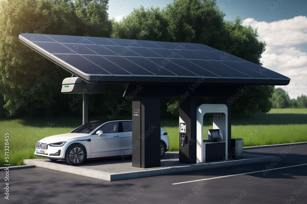 Electric car with solar panels charging station design and futuristic ...