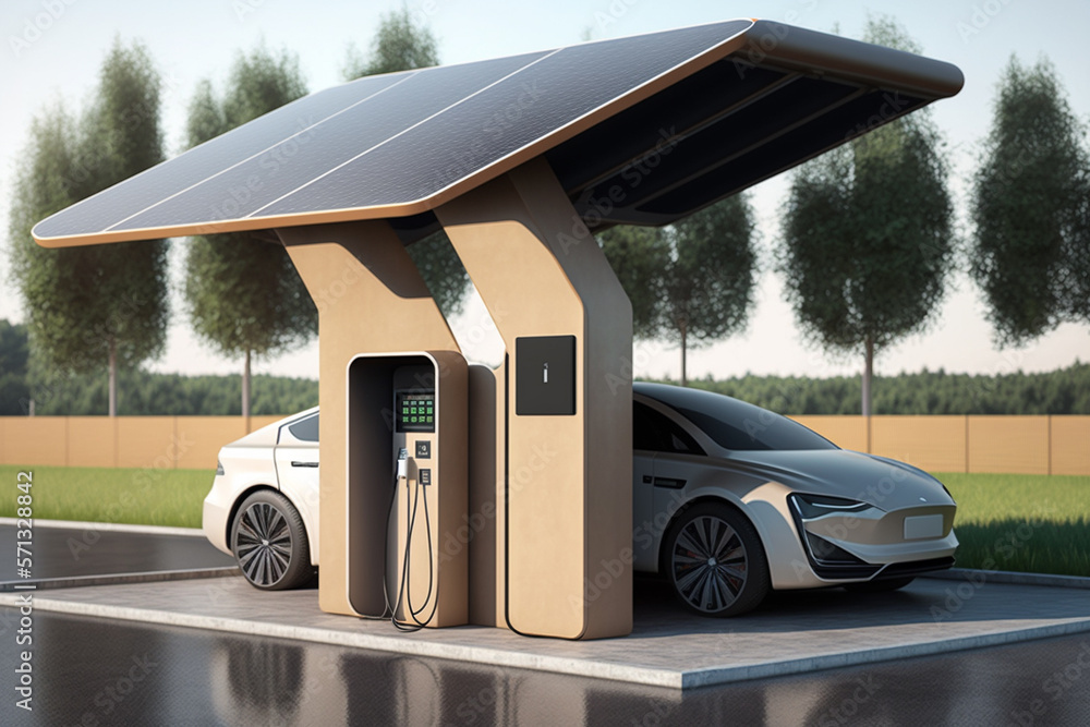 Electric car with solar panels charging station design and futuristic ...