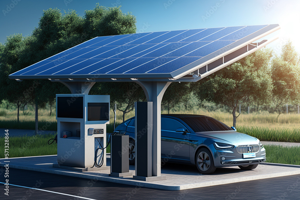 Electric car with solar panels charging station design and futuristic ...