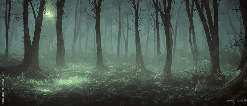 Print Terrifying surreal forest. unreal world. Mysterious Forest ...