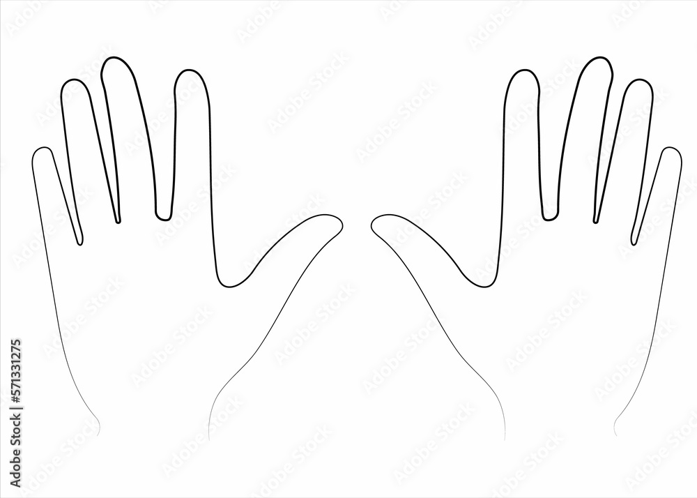 Handprint, contour work in the style of line art Stock Illustration ...
