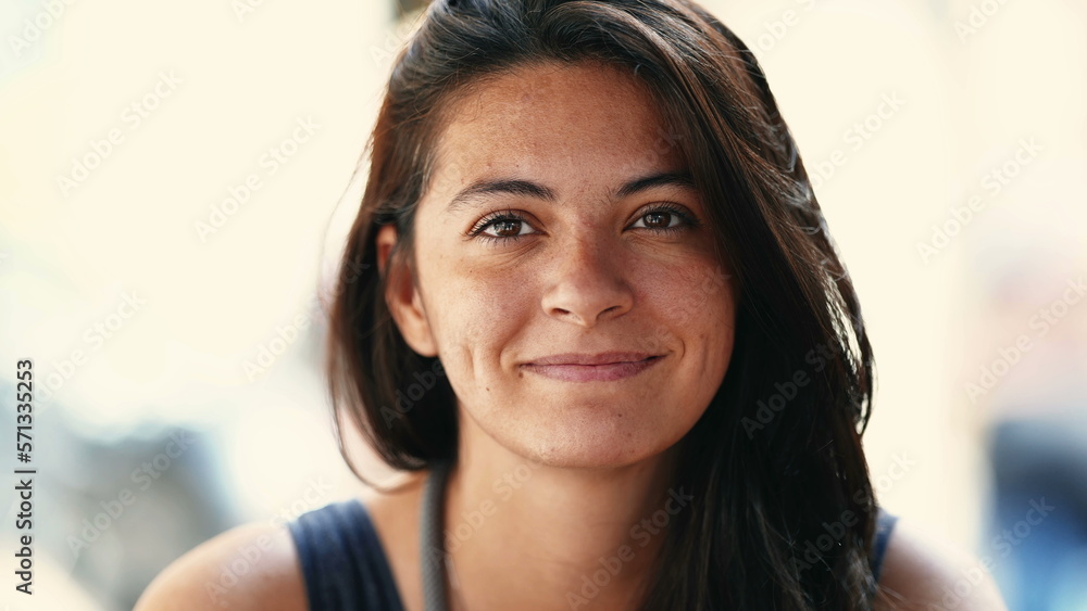Happy woman smiling at camera. Casual natural expression of female ...