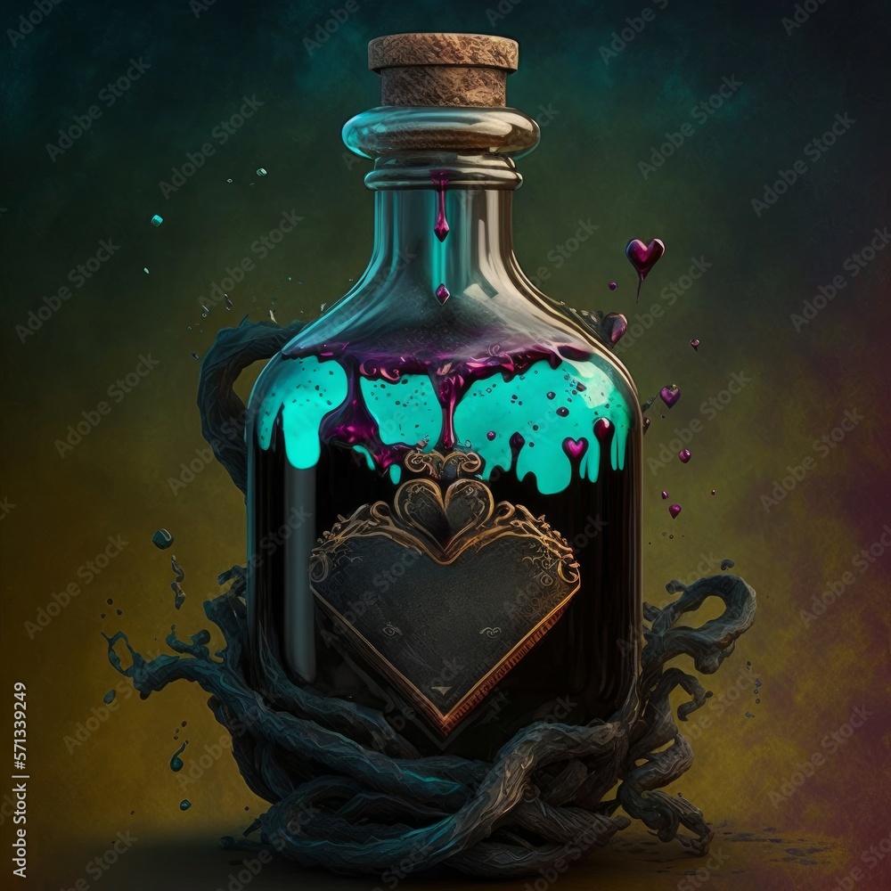 Toxic Love Potion, Unhealthy Romance Elixir, Black Sludge in Corked ...