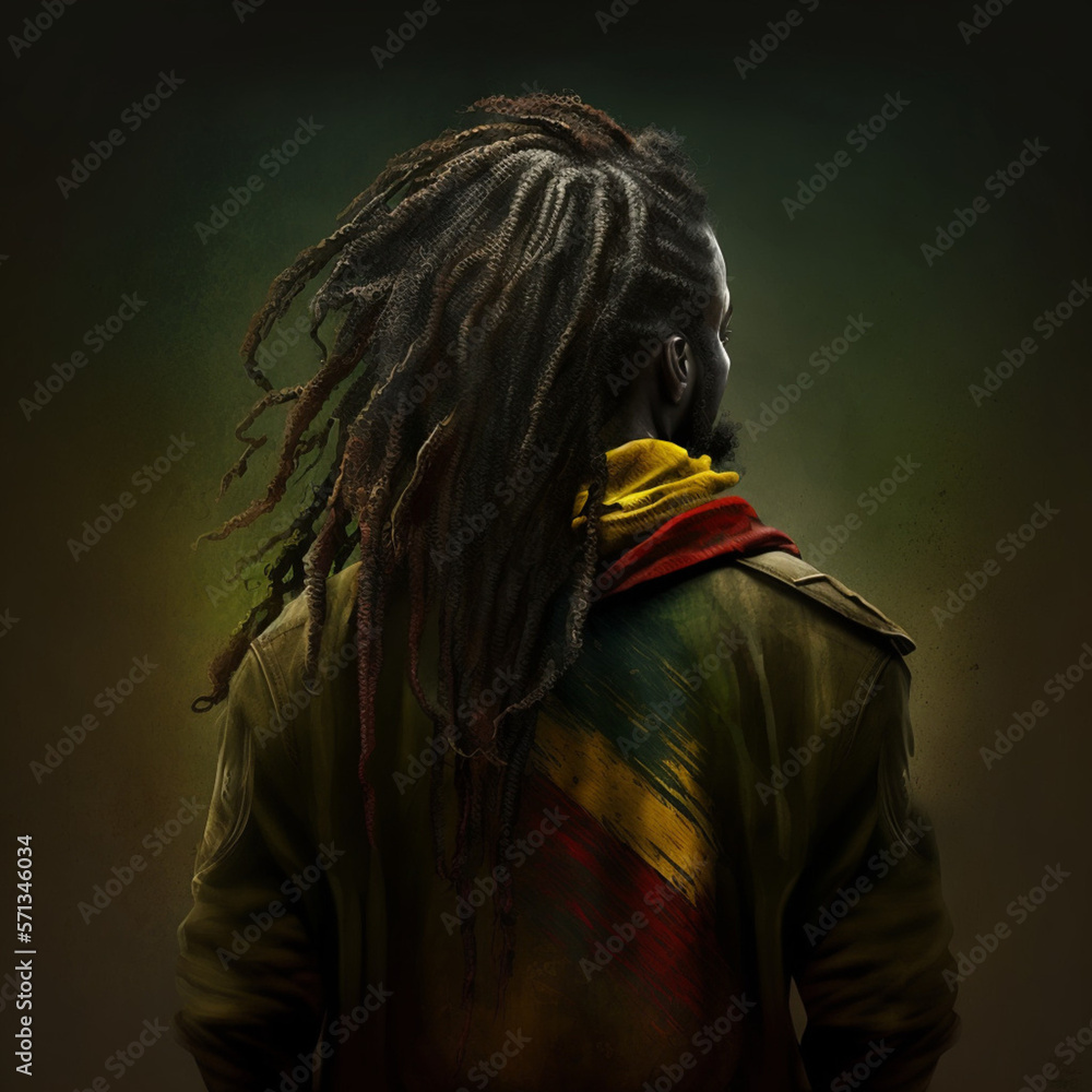 Back view of a man with dreadlocks. Rastafari. Generative AI. Stock ...