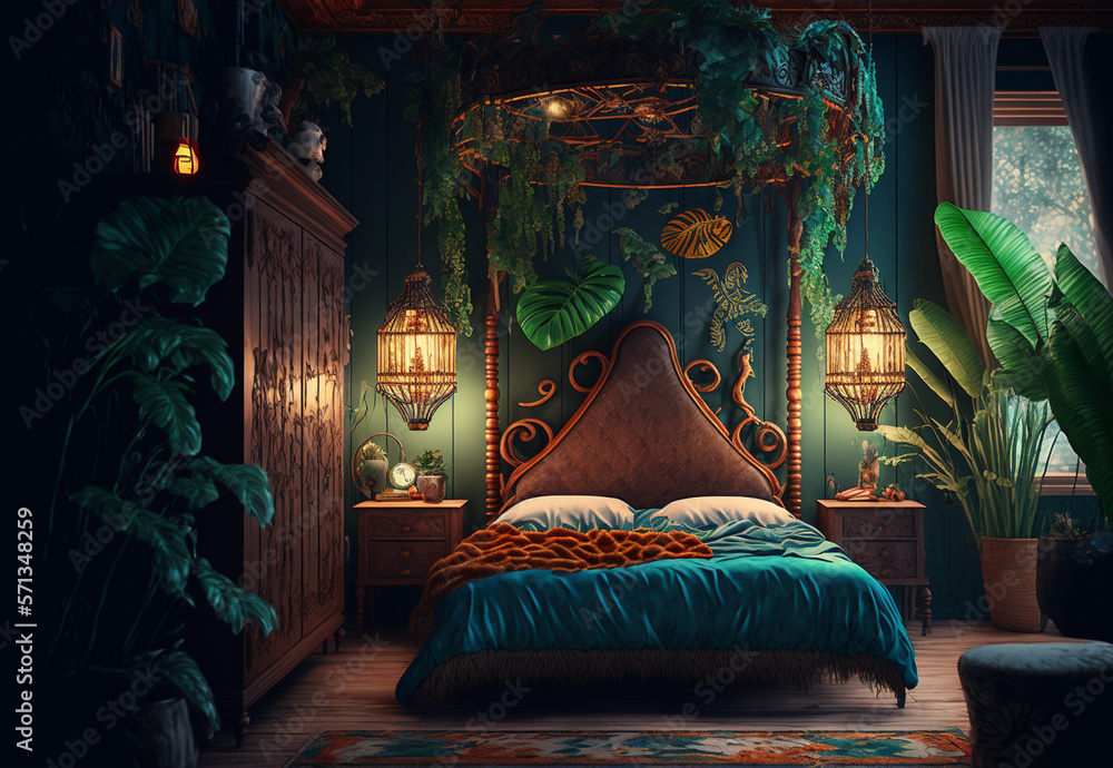 bedroom interior design in the style of adventure park jungle ...
