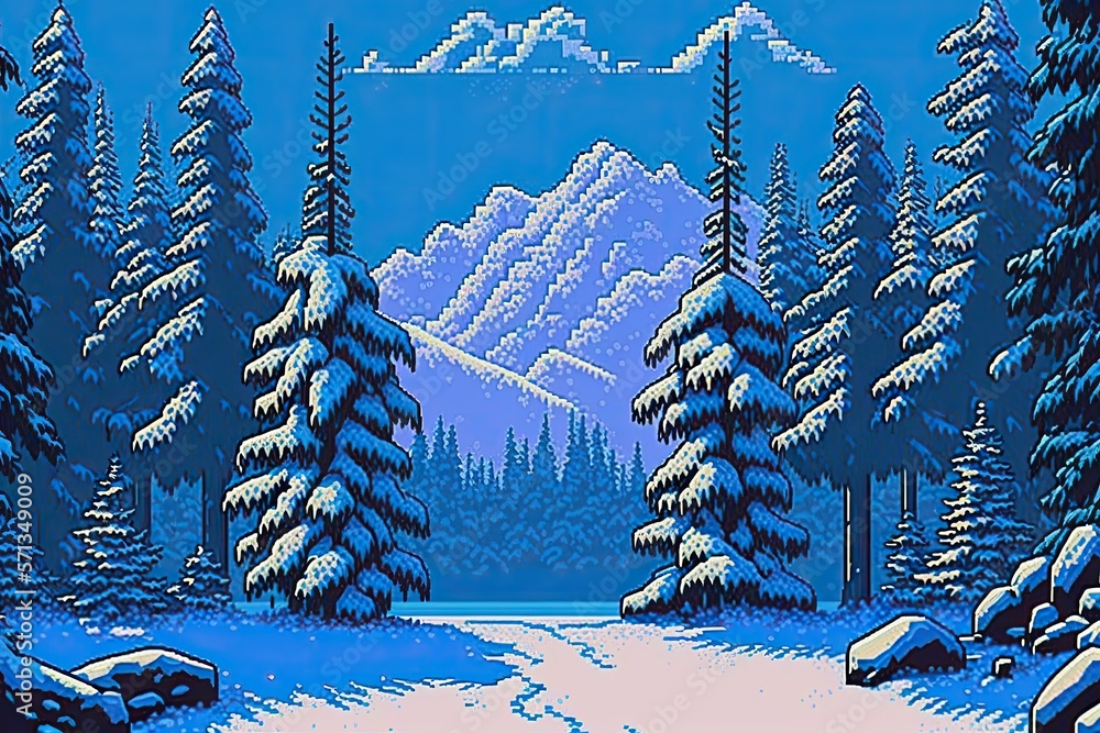 llustration of a game level design snow mountain background - Created ...