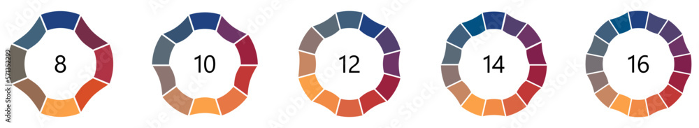 Circle like shape divided into segments, version with 8 to 16 parts ...