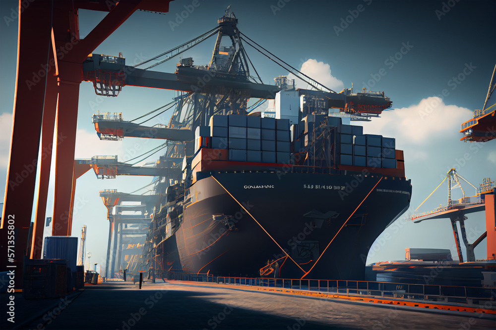 container cargo freight ship with crane unloading cargo containers ...