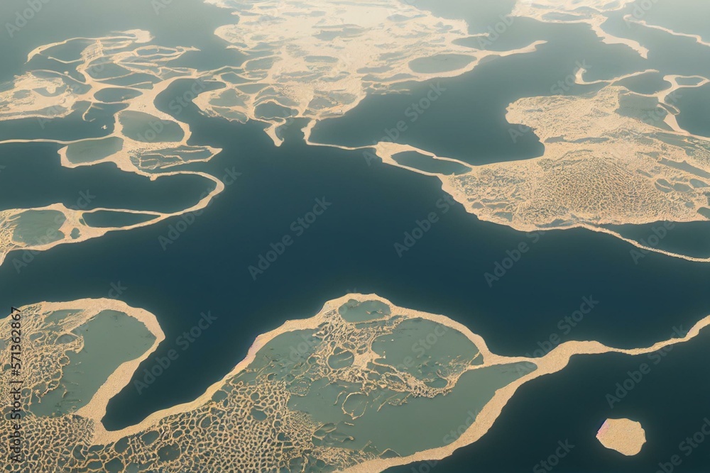 aerial view of garbage in ocean. Environmental disaster concept ...