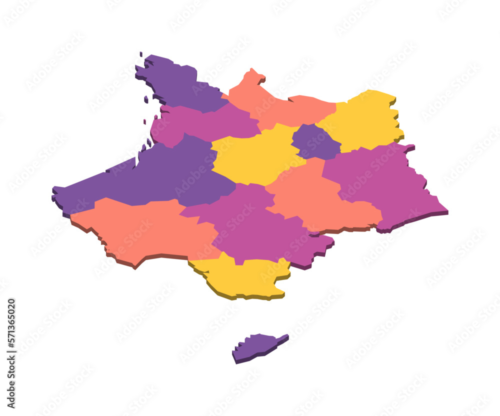 France political map of administrative divisions - regions. Isometric ...
