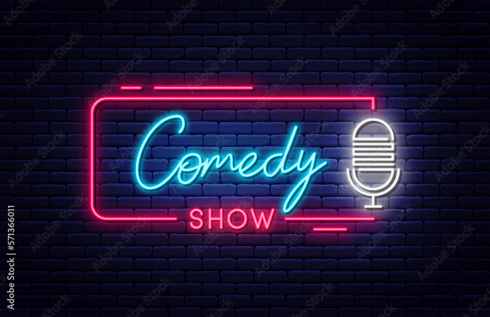Comedy show neon signboard. Stand up comedy show neon light sign with ...