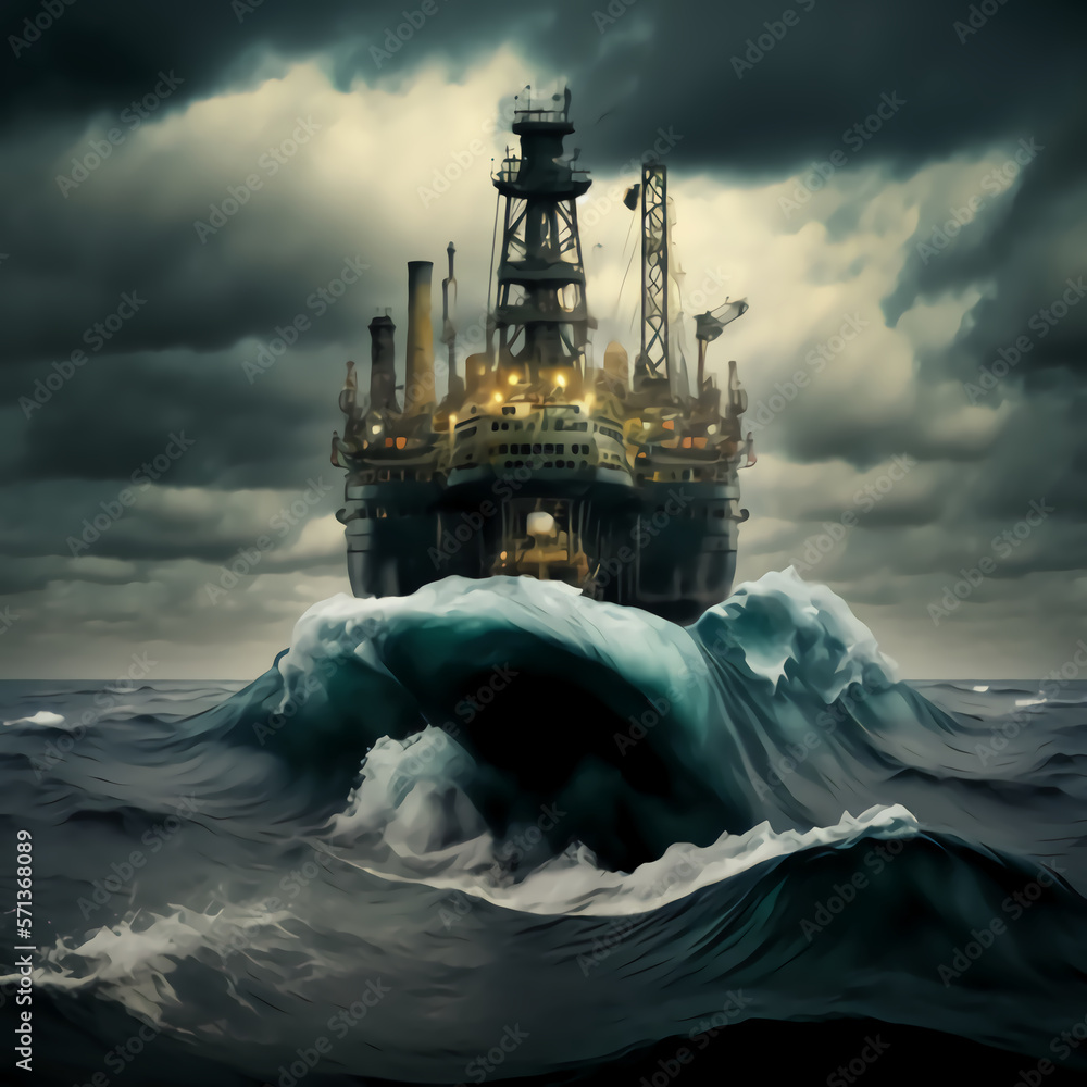 Generative AI illustration of offshore oil extraction, rising prices ...
